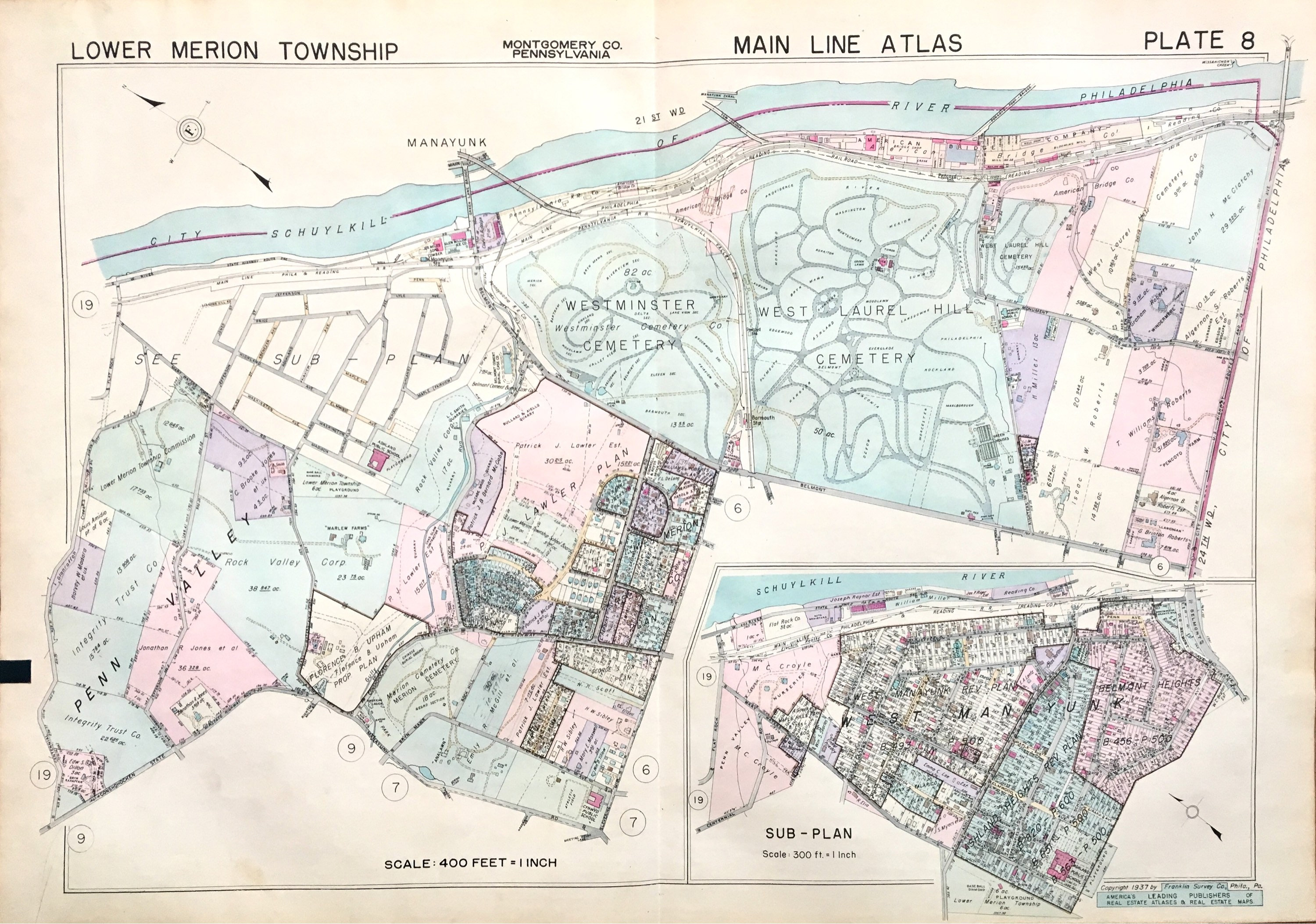 Original Main Line Atlas Map of 1937 Lower Merion Township - Etsy