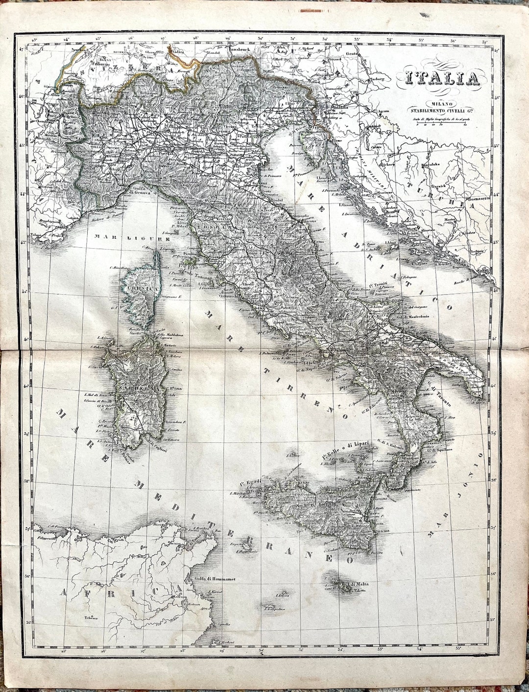 Italy Map, Original 1867 Italian Atlas, Milan, Florence, Rome - Etsy