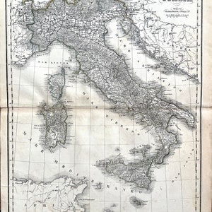 Italy Map, Original 1867 Italian Atlas, Milan, Florence, Rome - Etsy