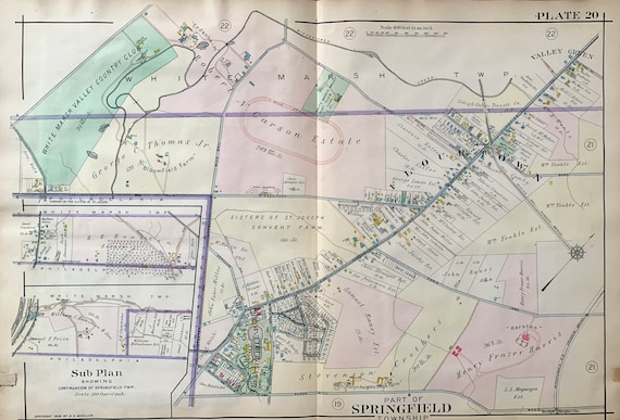 Springfield Township Map Original 1909 North Penn Atlas | Etsy