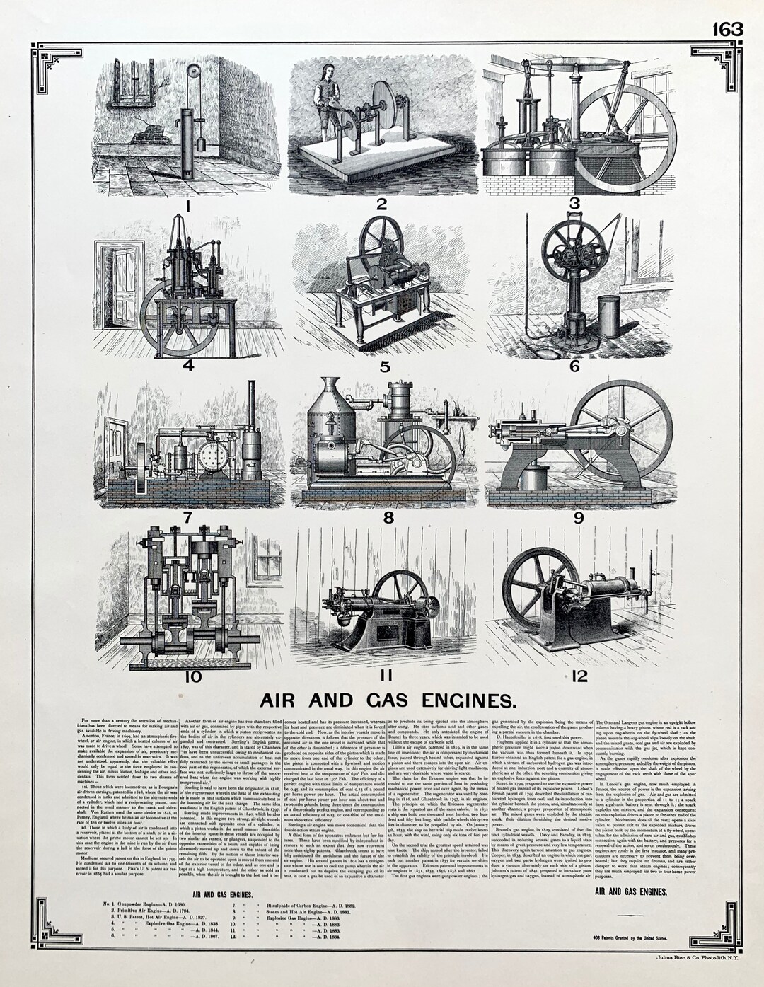 Antique Engine Print, Original 1892 Growth of Industrial Art Lithograph ...