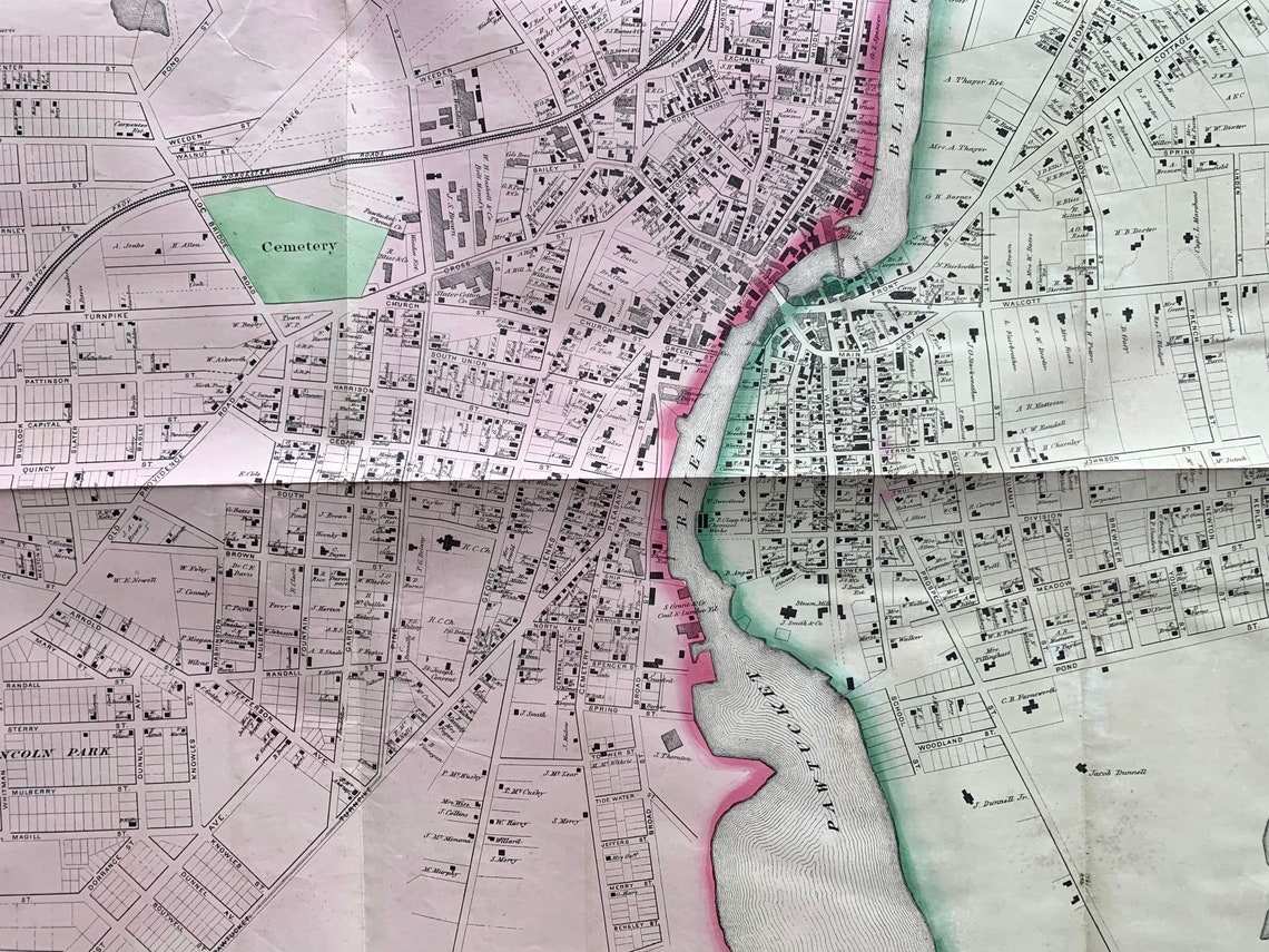 Pawtucket Map, Original 1870 Rhode Island Atlas Map, Providence County ...