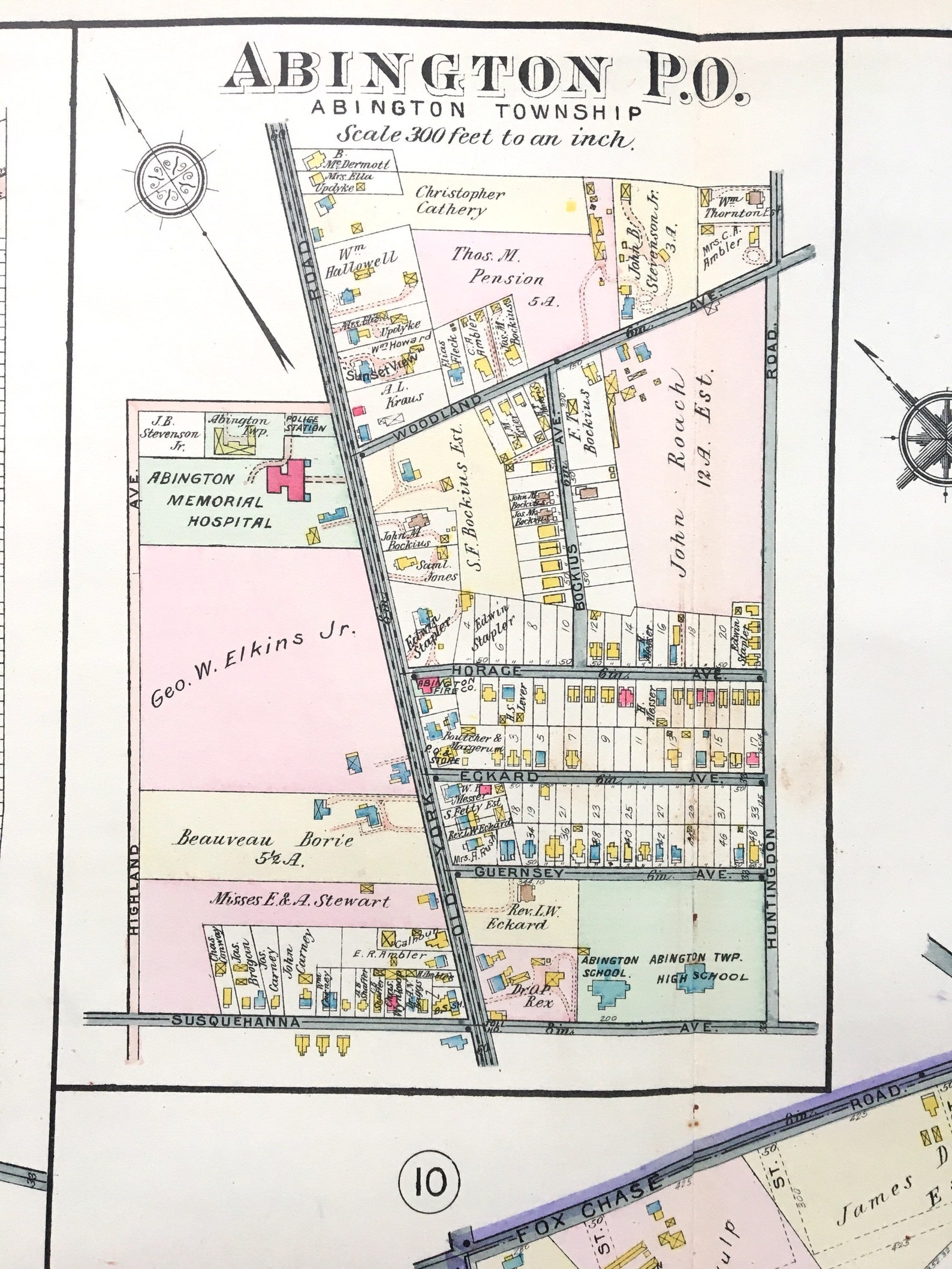 Abington Township Map, Original 1916 North Penn Atlas, Rockledge ...
