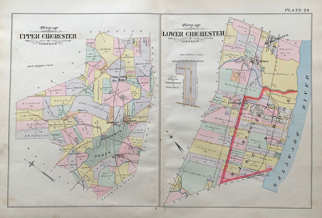 Upper Chichester Map, Original 1892 Delaware County Pennsylvania Atlas ...