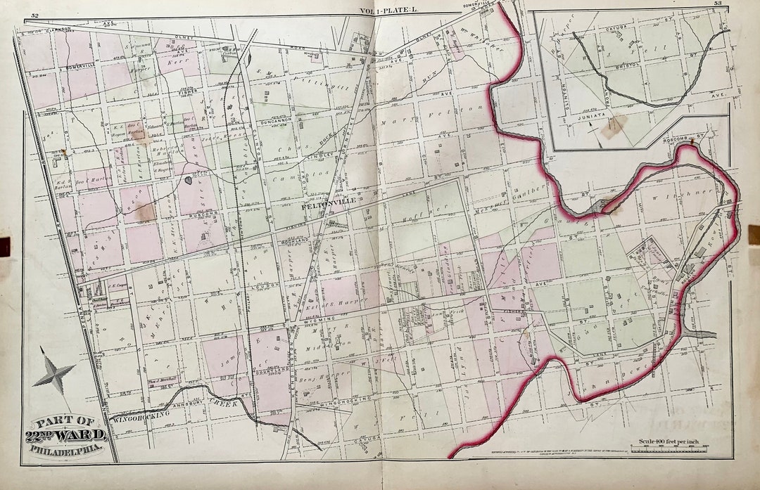Olney Map, Original 1878 Philadelphia 22nd Ward Atlas, Feltonville ...