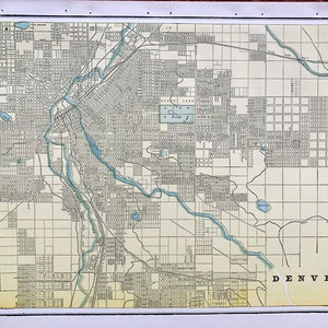 Antique Denver Map, Original 1895 Crams Atlas Map, Denver Colorado ...