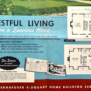Vintage House Plan Poster, Original 1950s Weyerhaeuser Mid Century ...