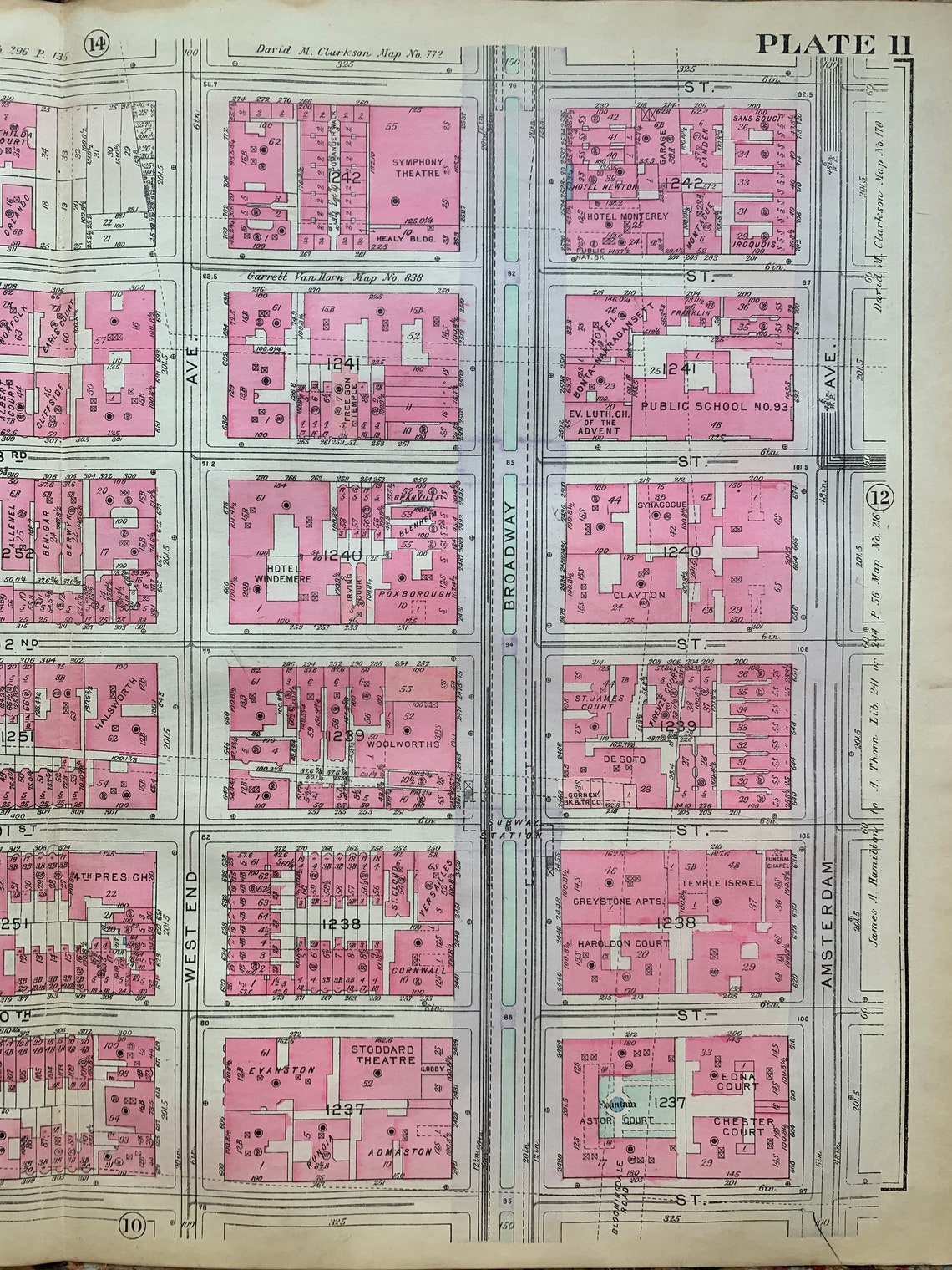 Upper West Side Map, Original 1930 Manhattan Borough Atlas, New York ...