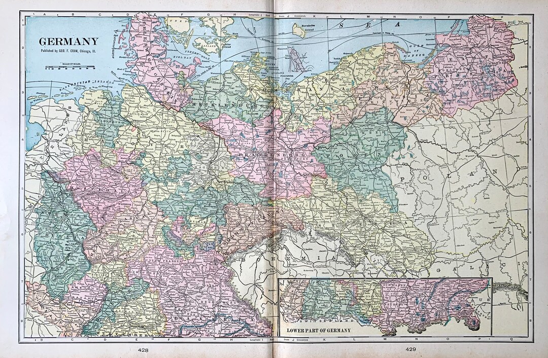 Germany Map, Original 1895 Crams Atlas, Prussia, Berlin, Antique German ...