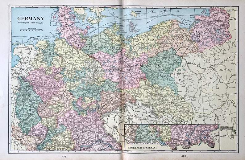 Germany Map, Original 1895 Crams Atlas, Prussia, Berlin, Antique German ... Germany Map, Original 1895 Crams Atlas, Prussia, Berlin, Antique German ...