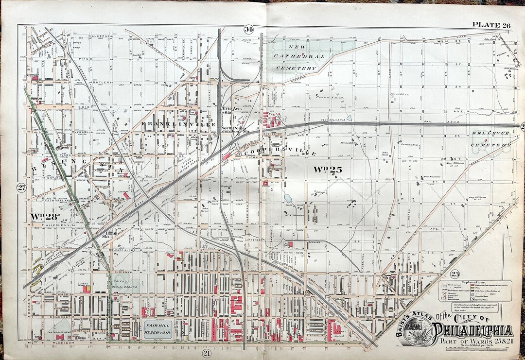 North Philadelphia Map, Original 1886 Baists Atlas, Hunting Park ...