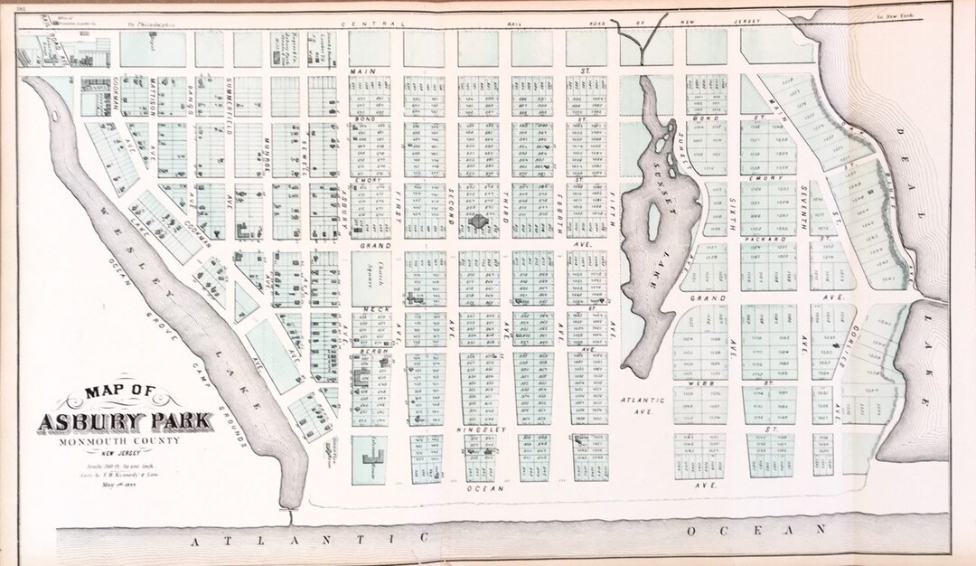 Asbury Park Map, Original 1878 New Jersey Coast Atlas, Monmouth County ...