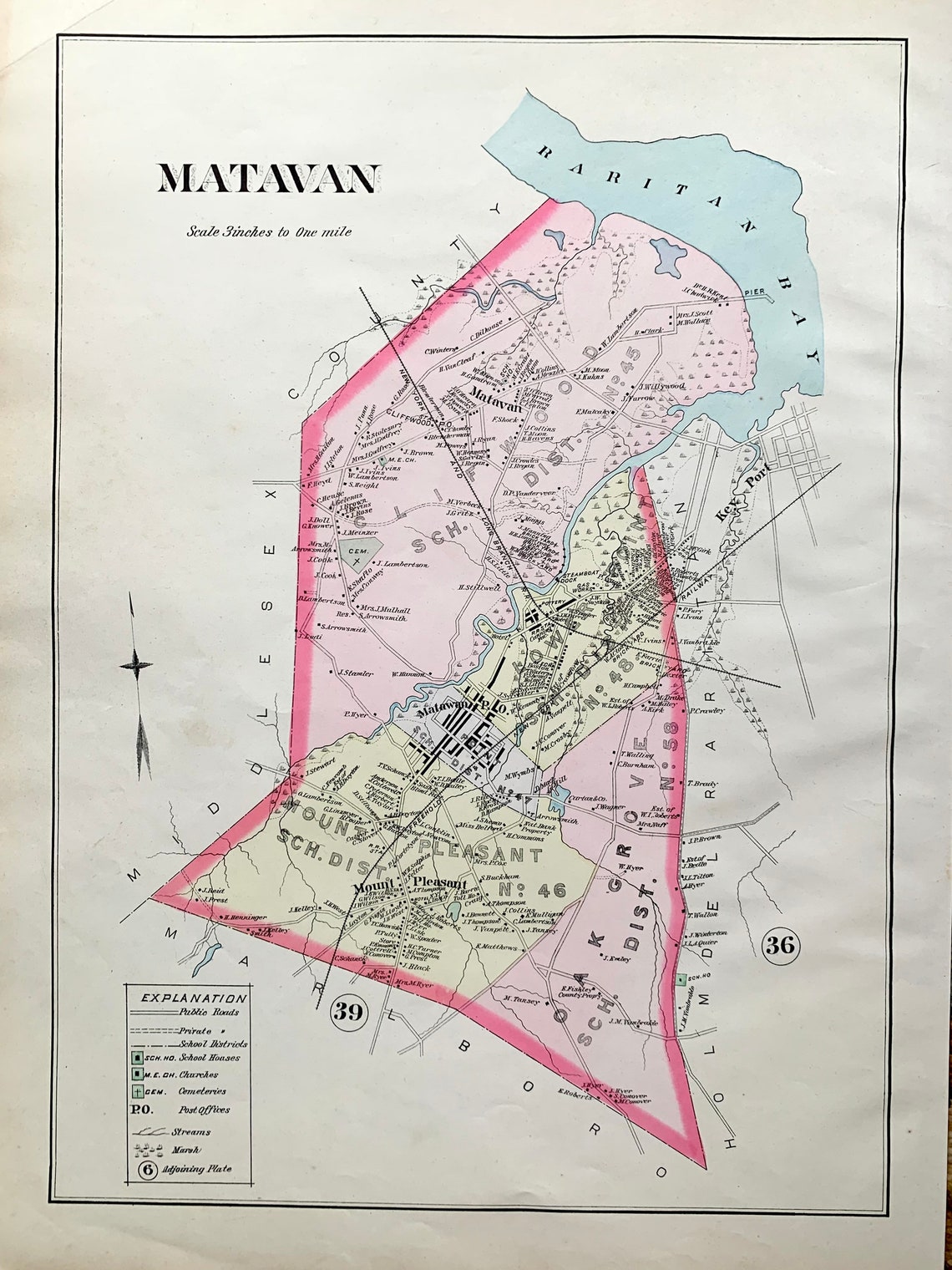 Matawan Map Original 1889 Monmouth County Atlas Cliffwood - Etsy