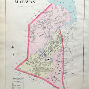 Matawan Map, Original 1889 Monmouth County Atlas, Cliffwood Beach - Etsy
