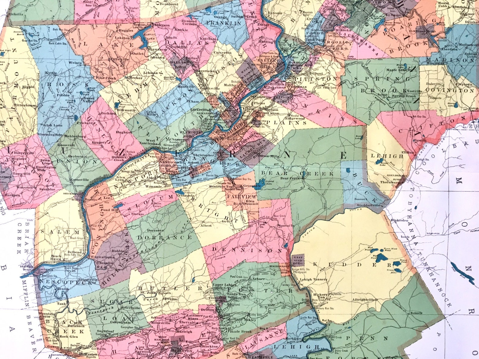 Original 1900 Atlas Map of Wyoming Lackawanna Luzerne and Carbon ...