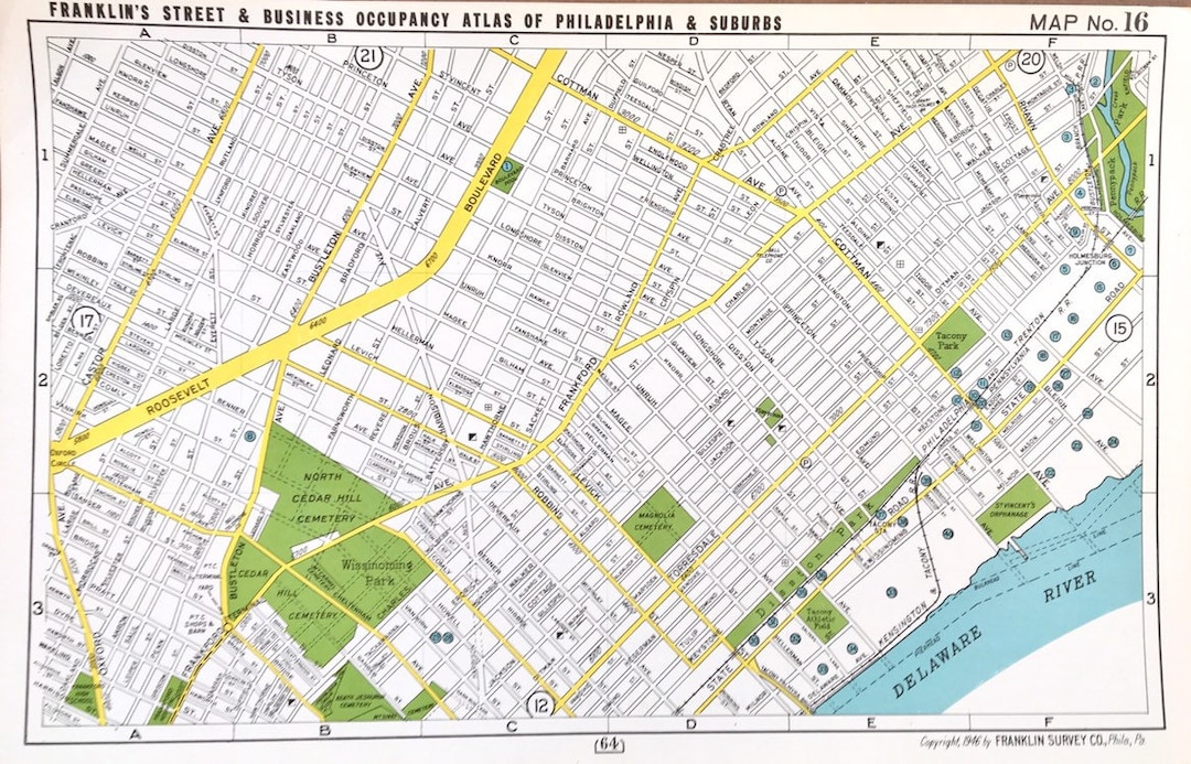 Tacony Map, Original 1946 Philadelphia Atlas, Mayfair, Wissinoming ...