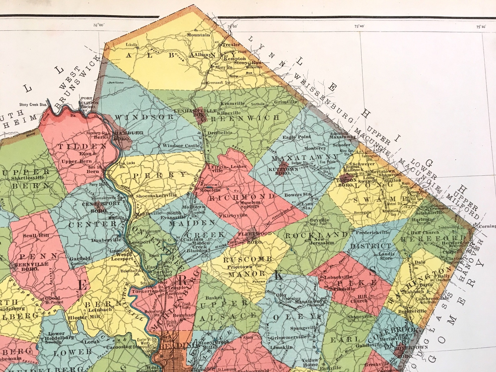 Berks County Map Original 1900 State of Pennsylvania Atlas - Etsy