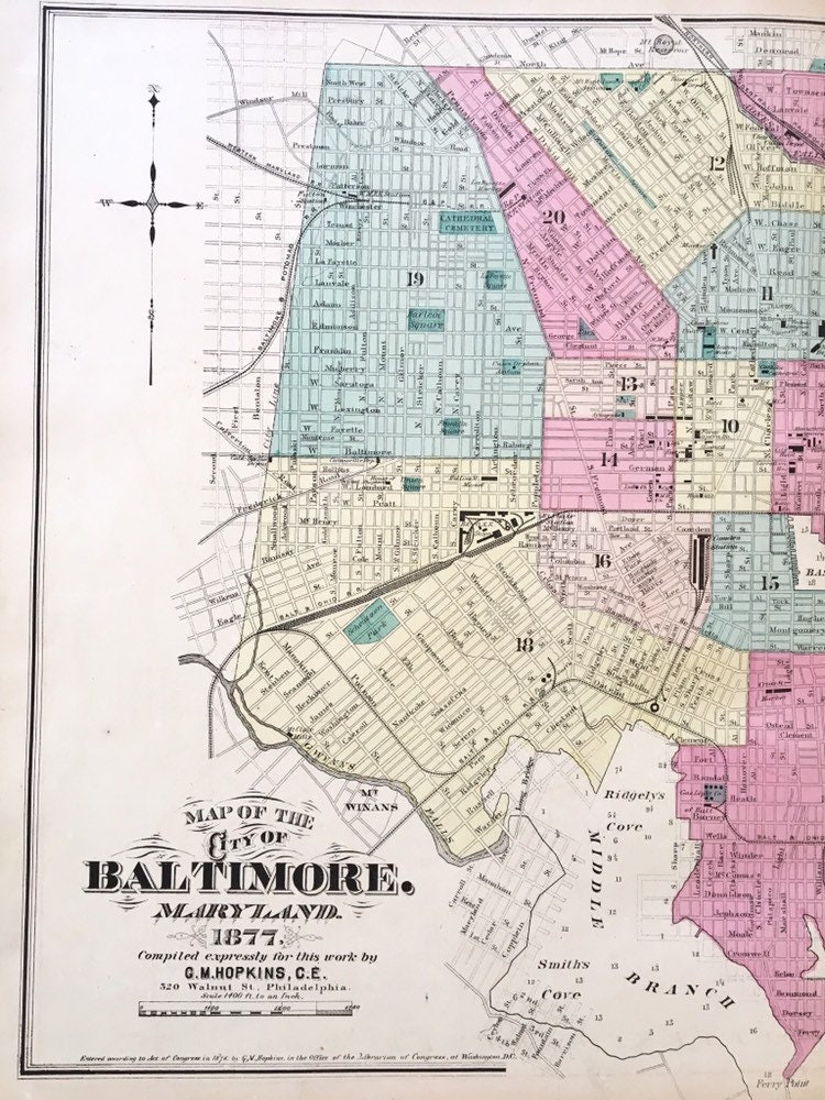 Antique Baltimore Map, Original 1877 Cecil County Maryland Atlas, City ...