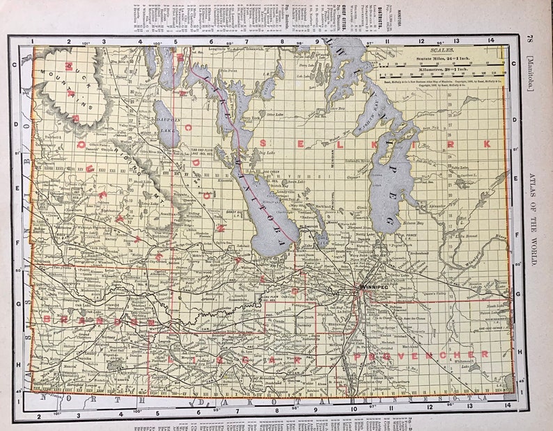 Manitoba Map, Original 1895 Tunisons Atlas, Marquette, Selkirk ...
