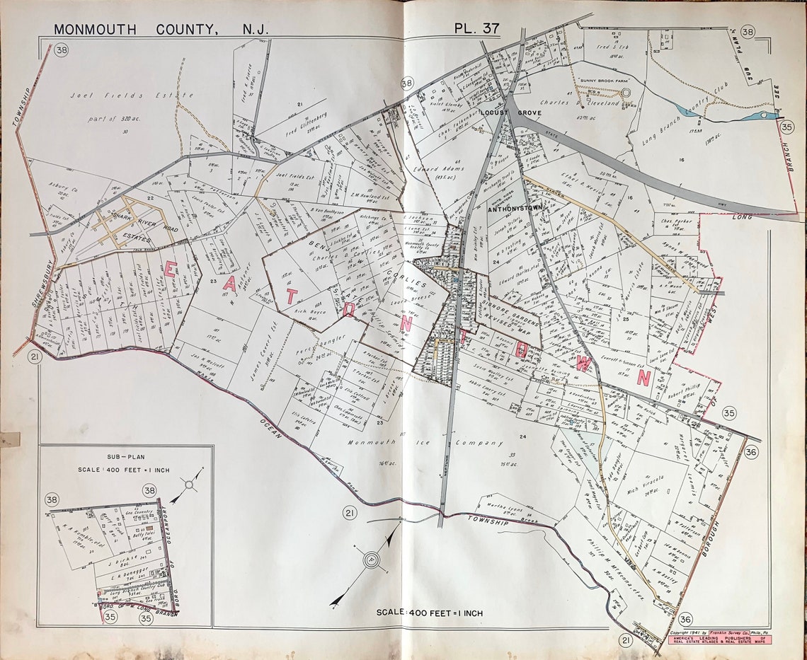 Eatontown Map, Locust Grove Map, Original 1941 Monmouth County Atlas ...