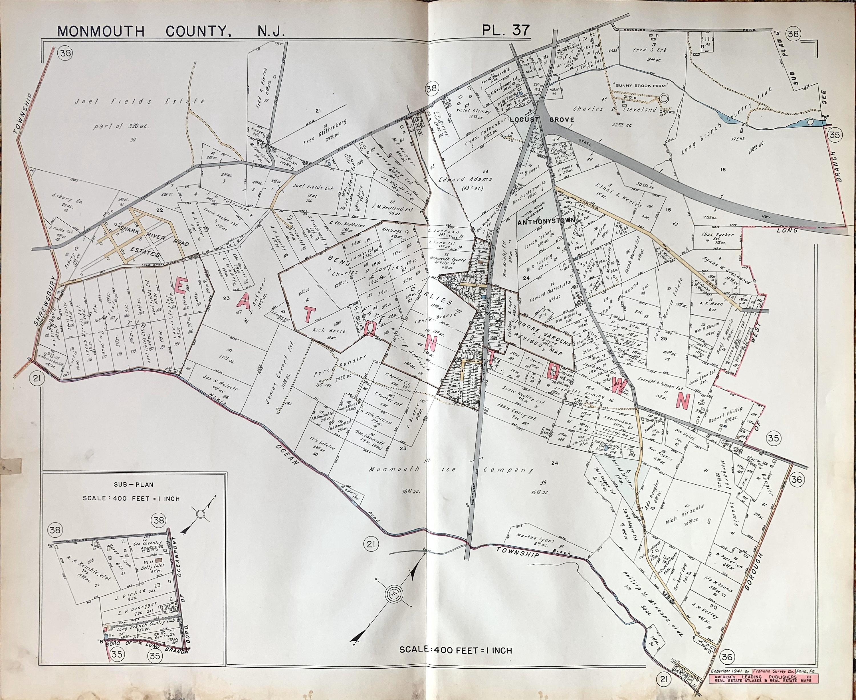 Eatontown Map Locust Grove Map Original 1941 Monmouth County - Etsy