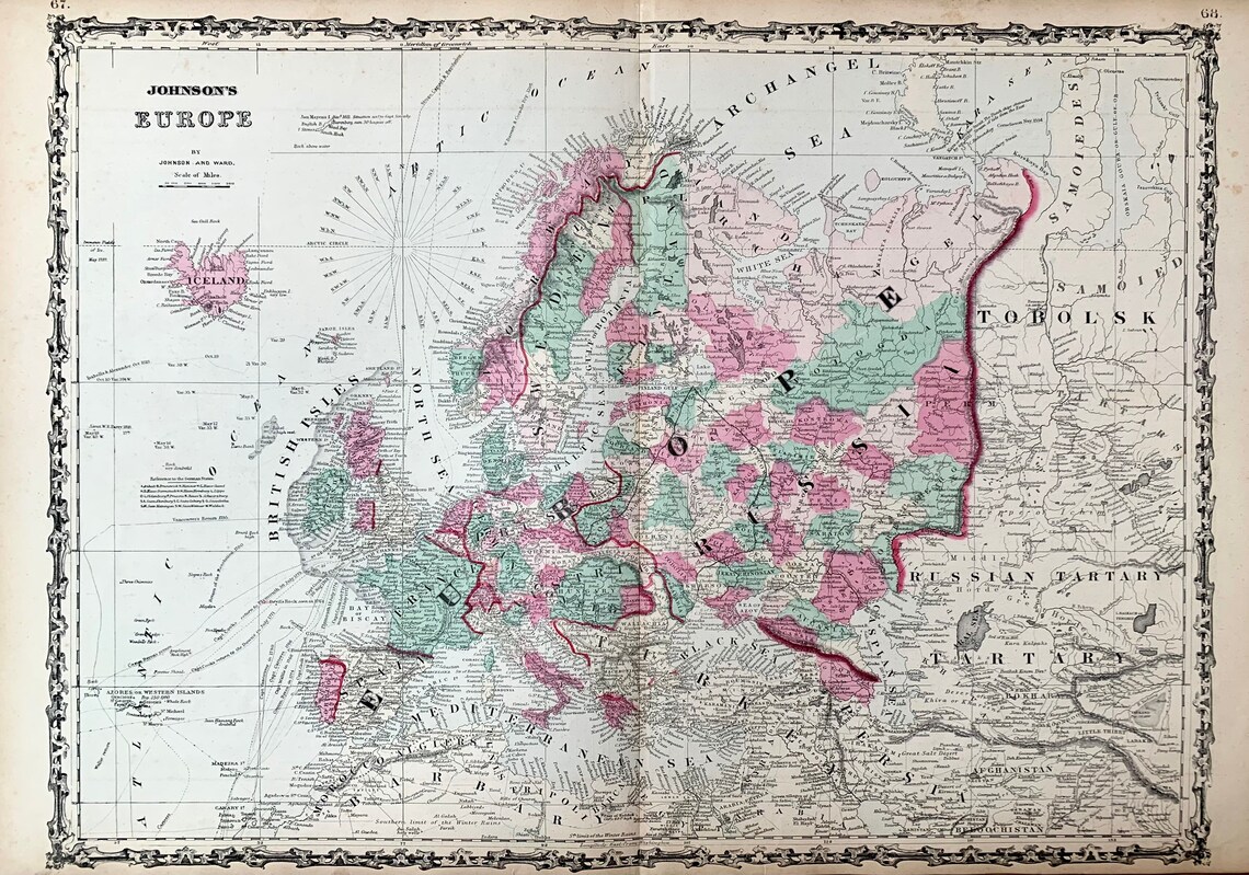 Europe Map Original 1863 Johnsons Atlas British Isles - Etsy