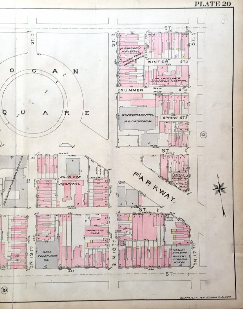 Logan Square Map, Penn Center, Original 1927 City of Philadelphia Atlas ...