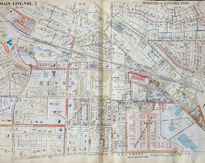 1963 Tredyffrin and Easttown Map, Devon Map, Original 1963 Atlas Map ...