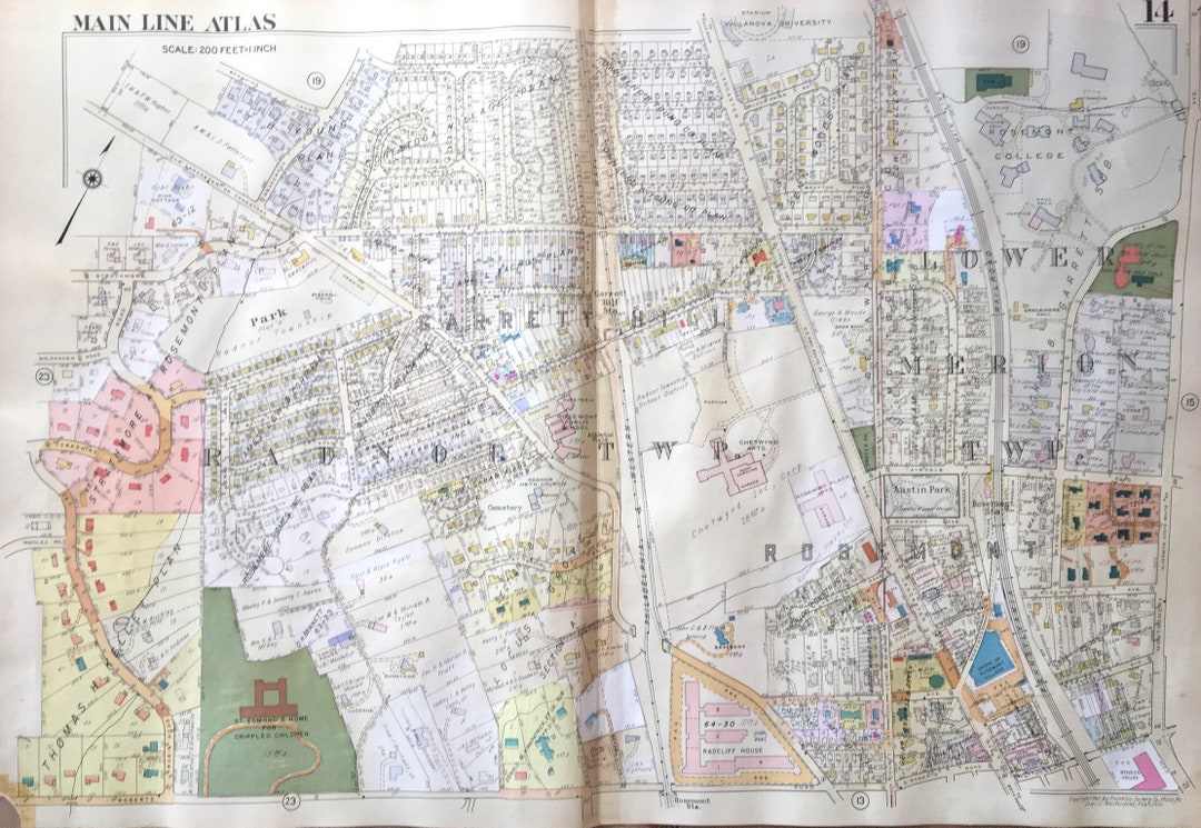 Radnor Township Map, Original 1961 Main Line Atlas, Rosemont College ...