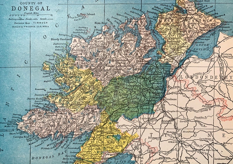 County of Donegal Map, Original 1901 Atlas of Ireland, Ulster Province ...