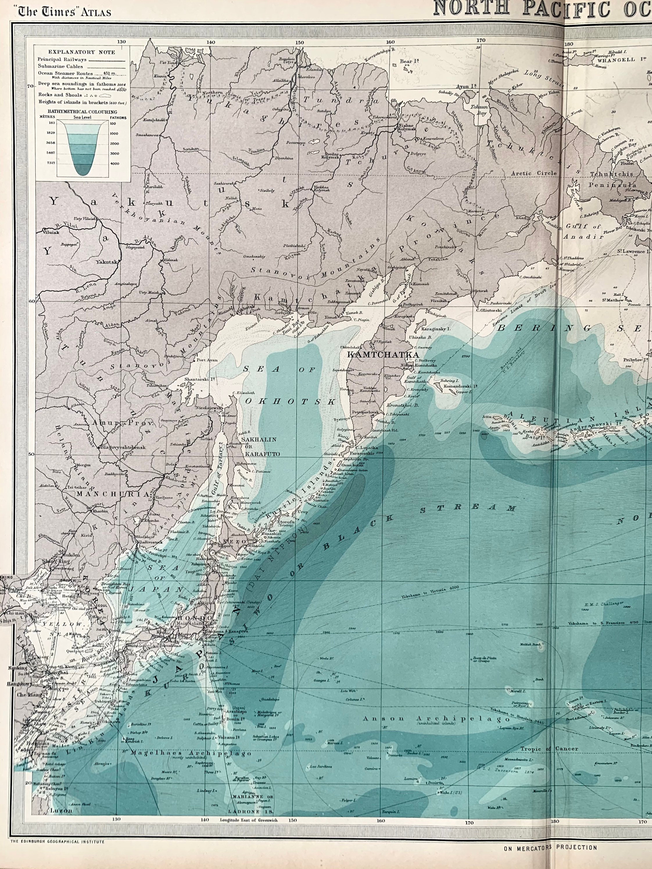 North Pacific Ocean Map Original 1922 Times Atlas West - Etsy