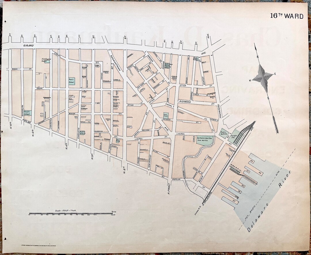 Northern Liberties Map, Original 1895 Philadelphia Ward Atlas, Poplar ...