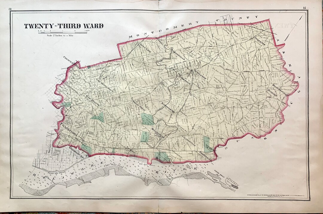 Frankford Map, Original 1877 Philadelphia and Environs Atlas, Tacony ...