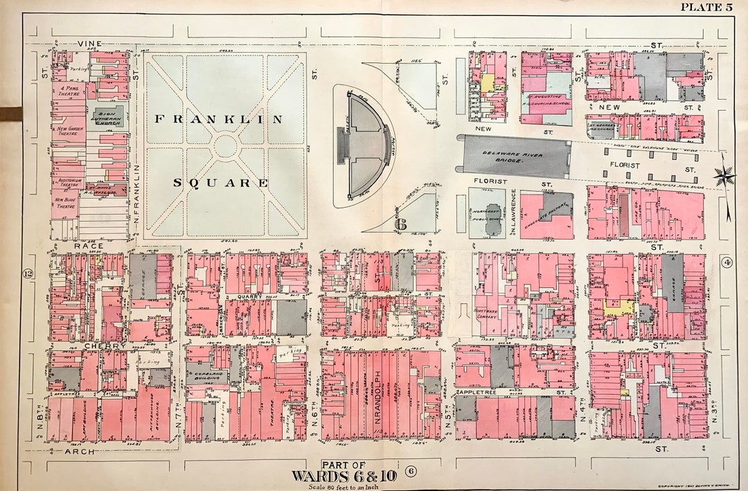 Old City Map, Original 1927 Center City Philadelphia Atlas, Franklin ...