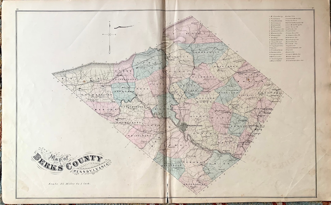 Berks County Map, Original 1876 Berks County Atlas, Reading, Boyertown ...