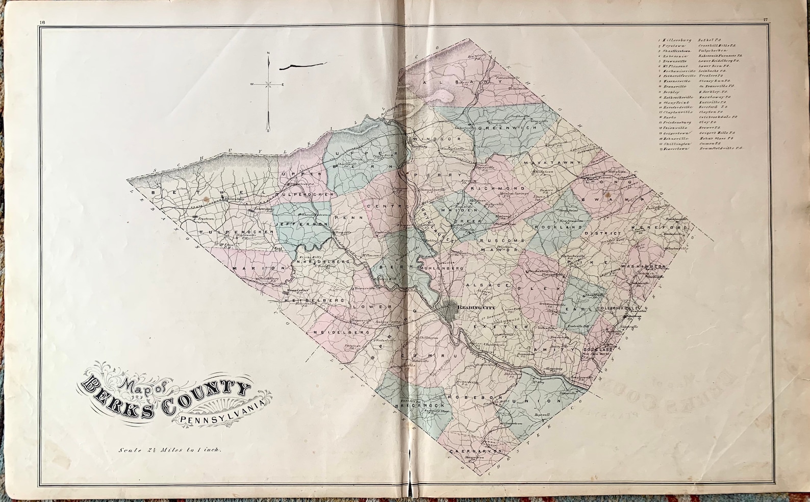 Berks County Map, Original 1876 Berks County Atlas, Reading, Boyertown ...