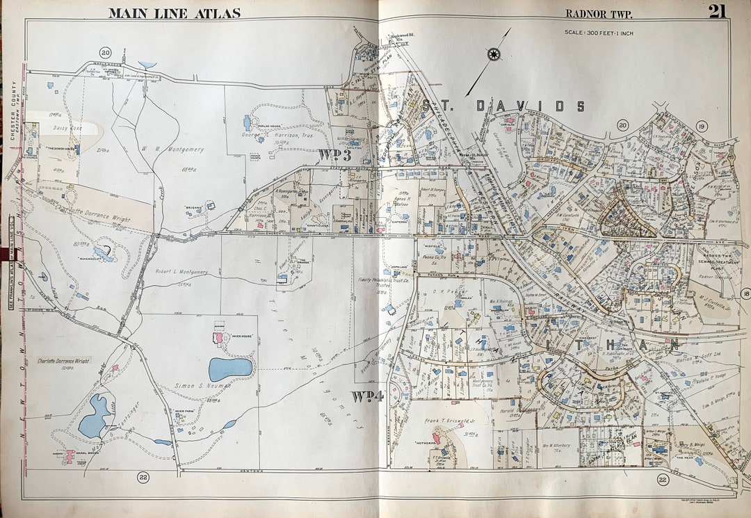 St Davids Map, Ithan Map, Radnor Township Map, Original 1947 Main Line ...