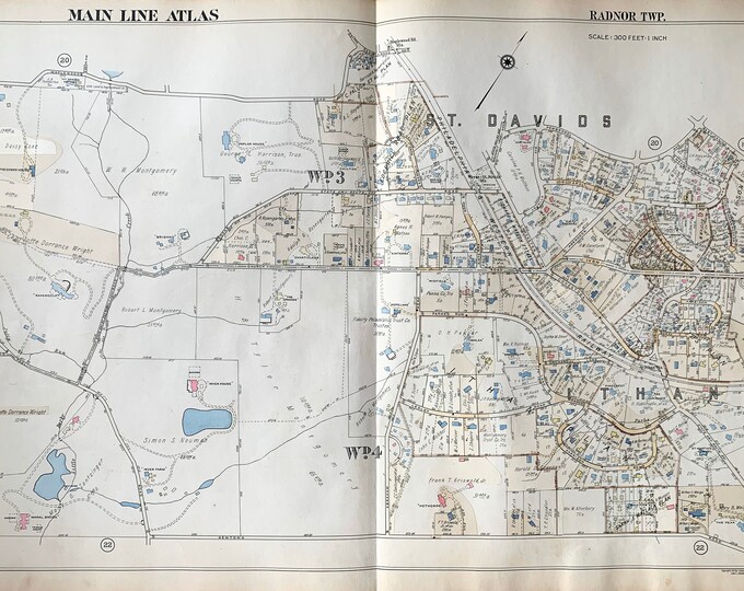 St Davids Map, Ithan Map, Radnor Township Map, Original 1947 Main Line ...