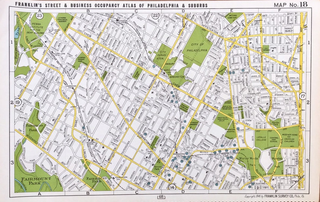 Philadelphia Atlas Map, Original 1946, Mount Airy, Getmantown, Lasalle ...