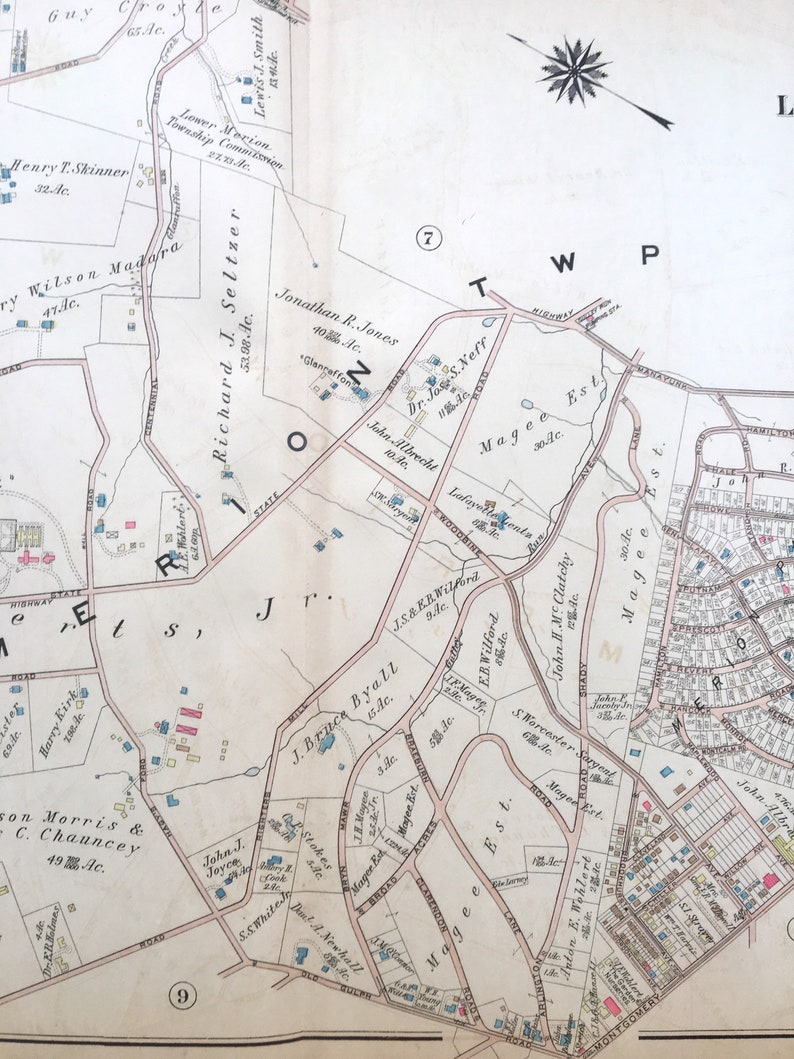 Penn Valley Map, Original 1926 Mainline Atlas, Lower Merion, General ...