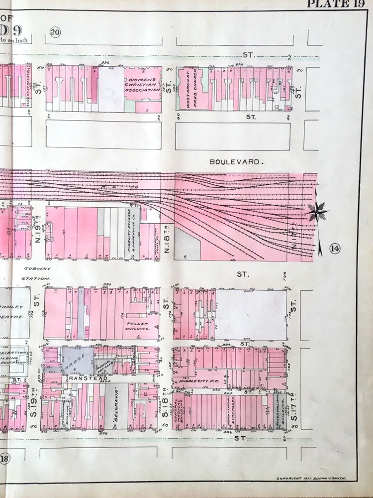 Rittenhouse Map, Original 1927 Philadelphia Atlas Map, Hand Colored ...