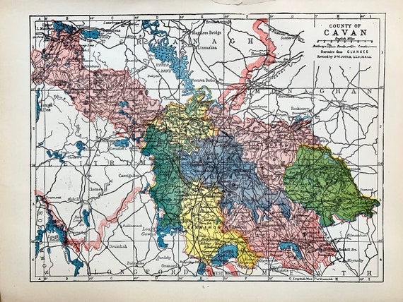 County of Cavan map Original 1901 Atlas of Ireland Province | Etsy