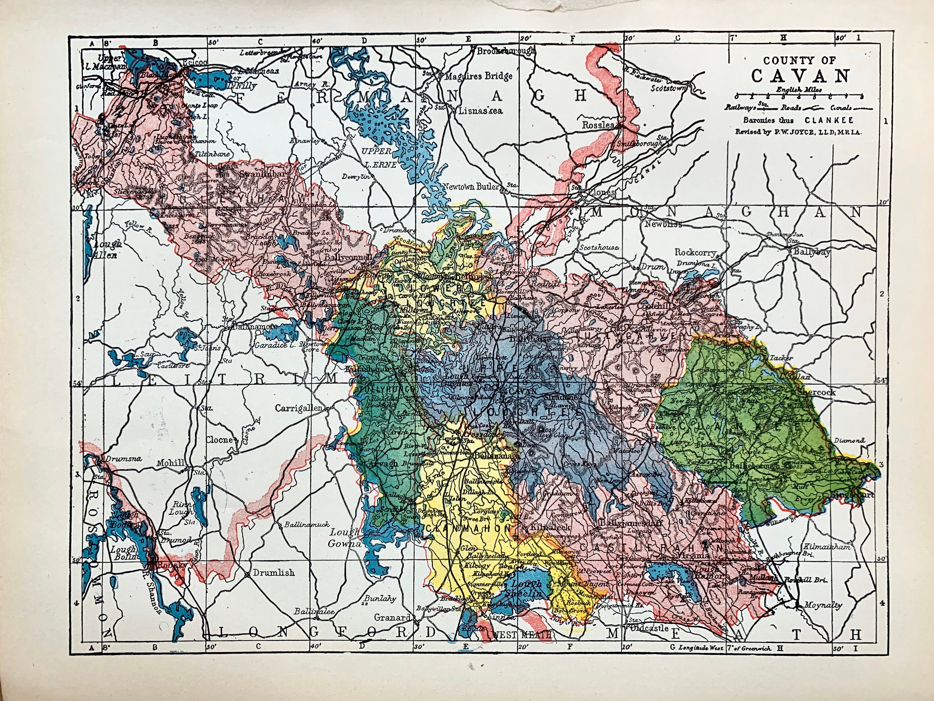 County of Cavan map, Original 1901 Atlas of Ireland, Province of Ulster ...