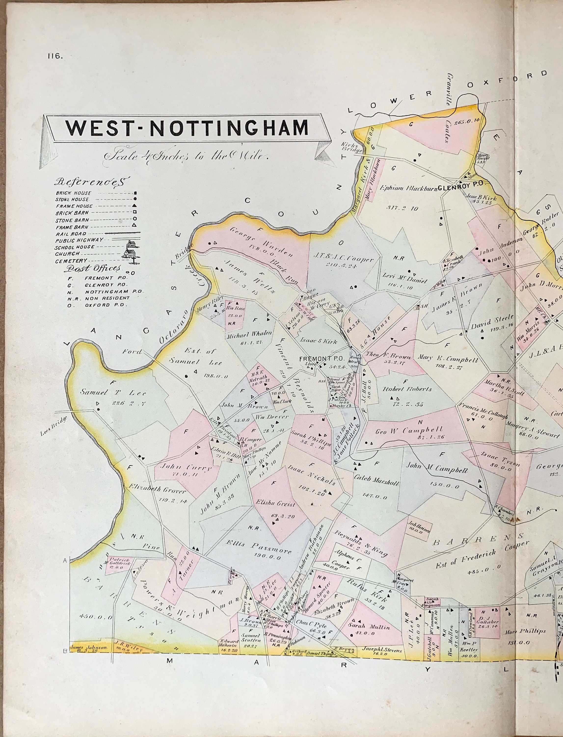 1883 West Nottingham Township Map, Original Chester County Farm Atlas ...