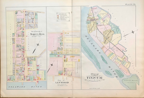 Tinicum Township Map Marcus Hook Map Original 1892 Delaware - Etsy