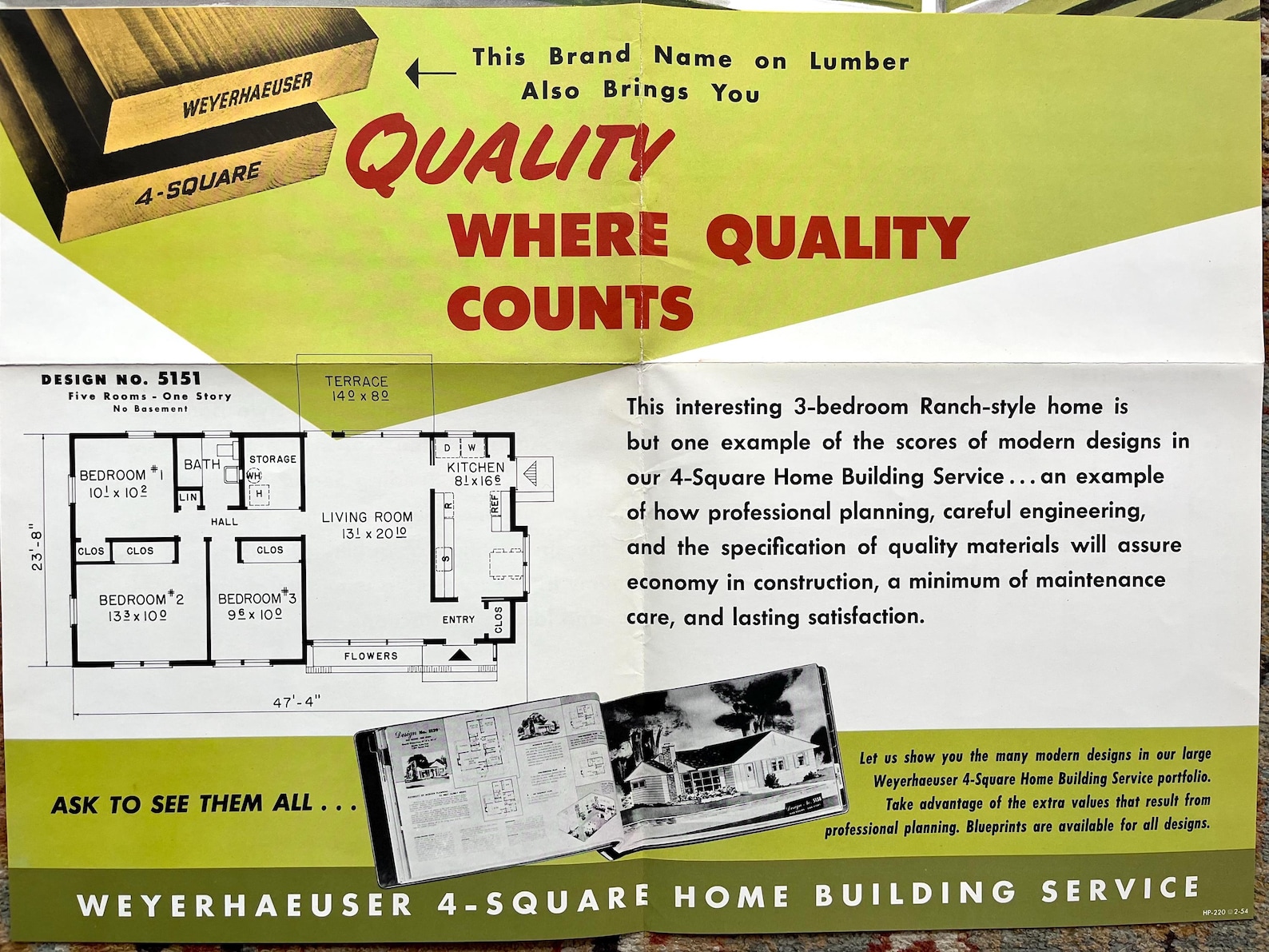 Vintage House Plan Poster, Original 1950s Weyerhaeuser Mid Century ...