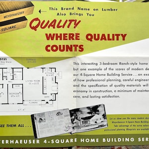Vintage House Plan Poster, Original 1950s Weyerhaeuser Mid Century ...