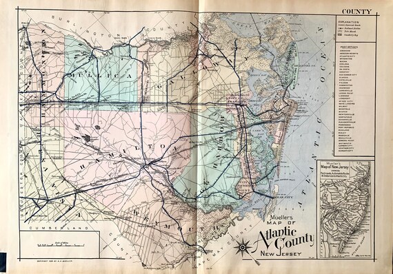Atlantic County Map Original 1924 Absecon Island Atlas | Etsy