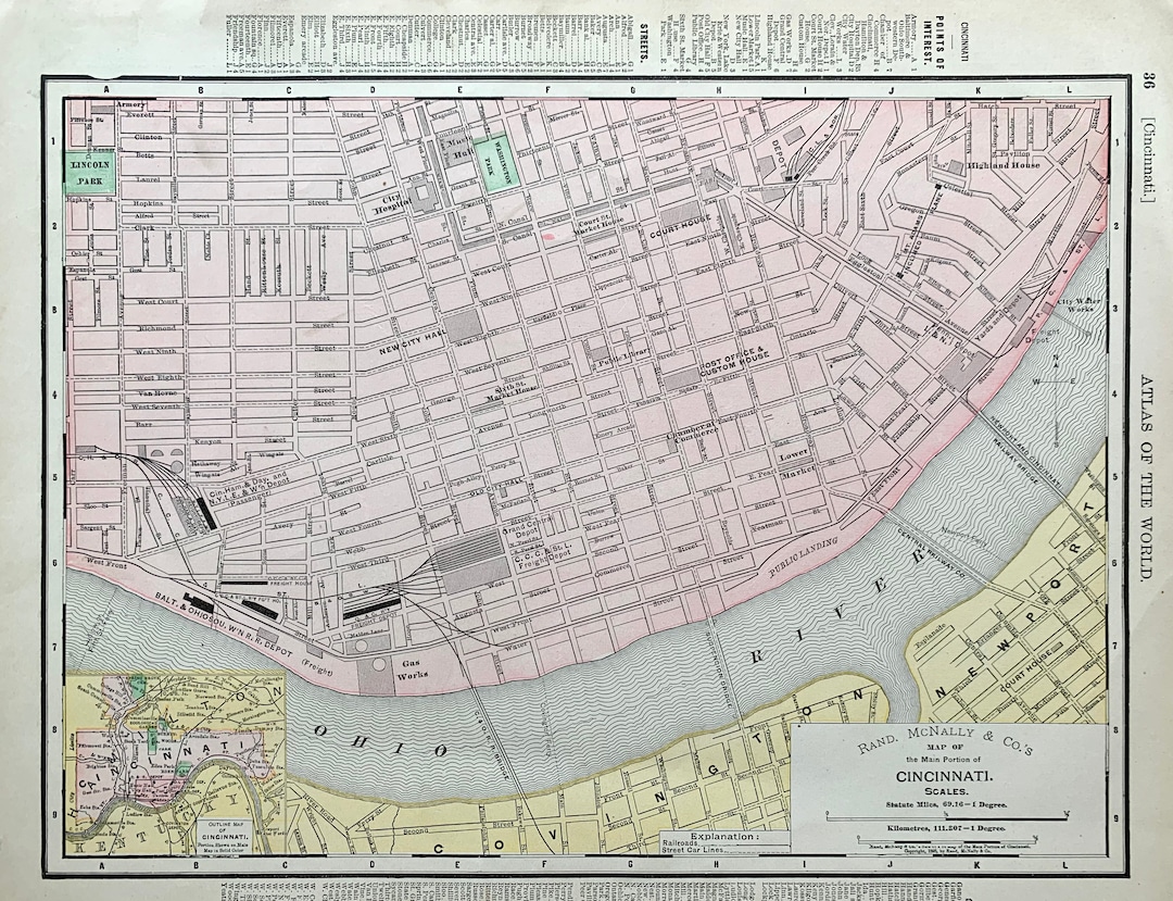 Cincinnati Map, Original 1900 Atlas, the Bengals, the Reds, Skyline ...
