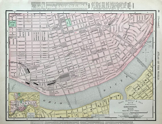 Cincinnati Map Original 1900 Atlas the Bengals the Reds | Etsy